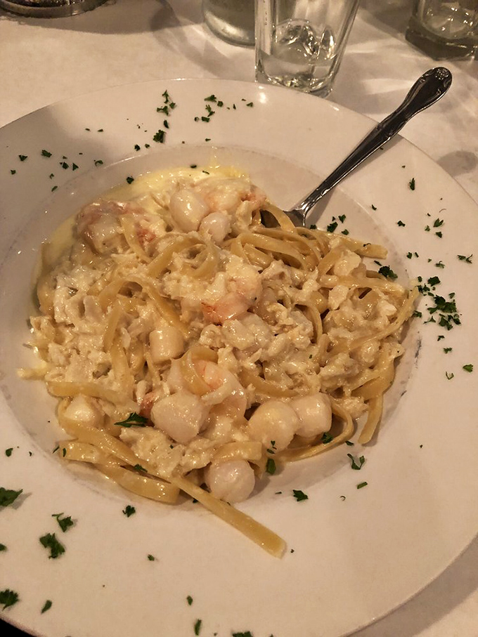 Seafood pasta that makes you wonder if mermaids moonlight as sous chefs in Hershey when nobody's looking.