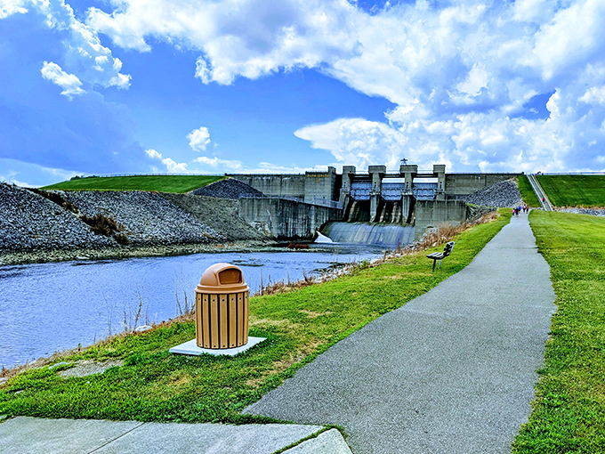 The dam stands guard like Ohio's answer to Hoover, minus the tourist buses but with all the engineering marvel.