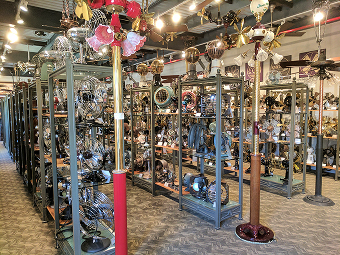 The Antique Fan Museum houses a whirlwind of mechanical history, with rows of vintage cooling devices that tell America's story through the breeze they once created.