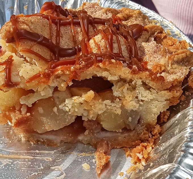Not just apple pie, but apple pie with caramel drizzle! This isn't just dessert&mdash;it's what happens when someone's grandmother decides to show off a little.
