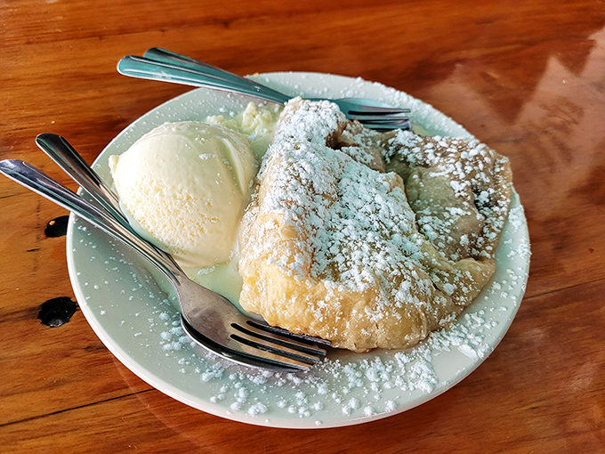 Apple strudel that would make your Austrian grandmother weep with joy, especially when it arrives with that perfect scoop of vanilla ice cream.