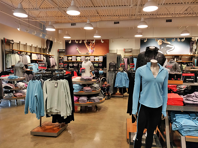 Athletic wear displayed with Olympic-level precision. The mannequins seem to say, "Yes, you too can look this good for 40% less."