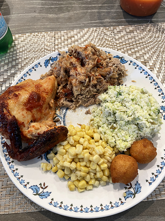 A plate that tells North Carolina's barbecue story&mdash;smoky chicken, tender pork, and sides that refuse to be mere supporting characters.