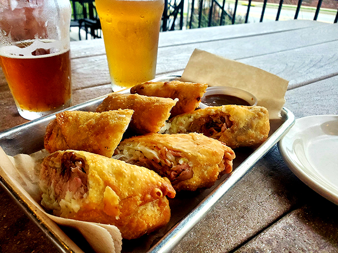 BBQ egg rolls &ndash; the culinary mashup you didn't know you needed. Crispy outside, savory barbecue goodness inside. Pure genius.