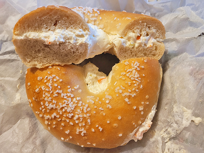 A proper bagel with cream cheese&mdash;chewy, substantial, and adorned with salt crystals that sparkle like culinary diamonds.