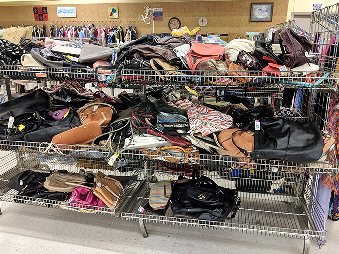 Handbag heaven or purse purgatory? These wire bins overflow with potential arm candy waiting for their second chance at fashion glory.