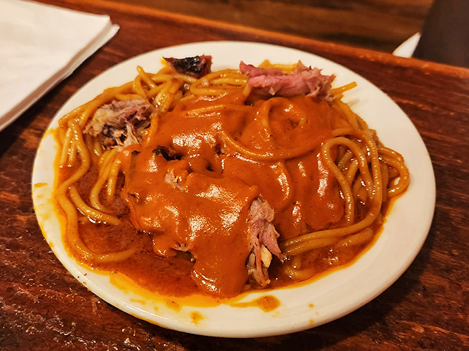 Barbecue spaghetti &ndash; Memphis' glorious contribution to fusion cuisine before fusion was cool. Like a smoky, saucy hug on a plate.