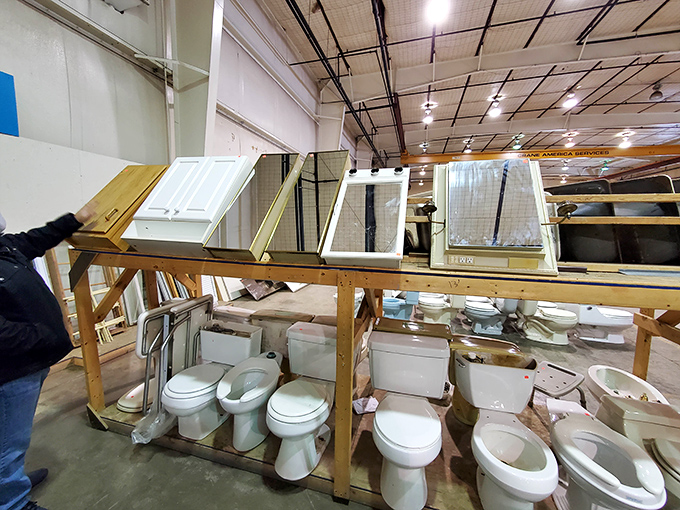 The plumbing section where practical dreams come true and bathroom renovations become suddenly affordable.