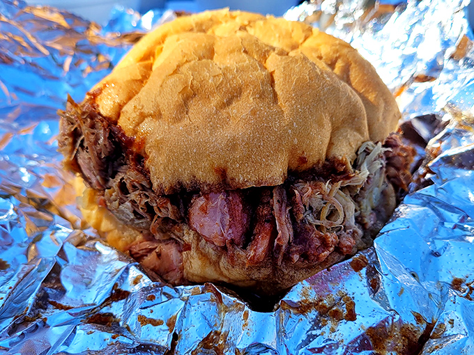 This isn't just a sandwich&mdash;it's an architectural marvel of smoke-ringed brisket that somehow manages to be both substantial and delicate.