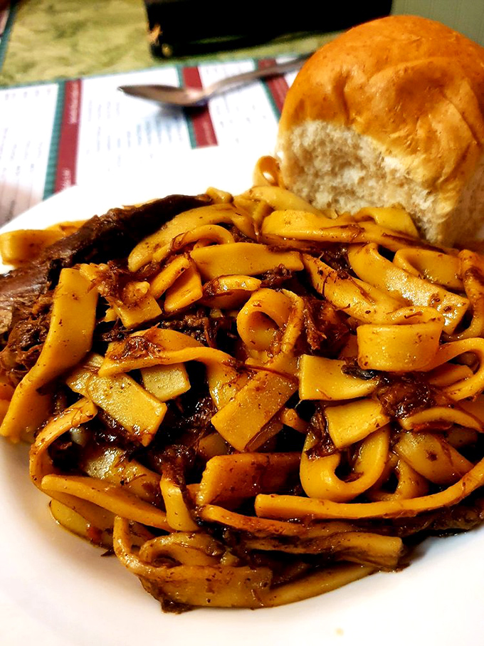 Beef and noodles that redefine comfort food&mdash;wide, tender pasta ribbons swimming alongside slow-cooked meat in a gravy worth bottling and taking home.