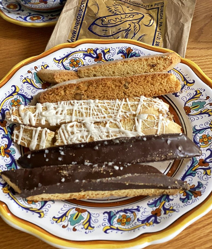 Biscotti that would make Michelangelo weep&mdash;some plain, some chocolate-dipped, all destined for your coffee cup or straight to your mouth.