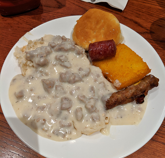 Biscuits and gravy so comforting it's like getting a hug from your grandmother, if your grandmother could cook like a dream.
