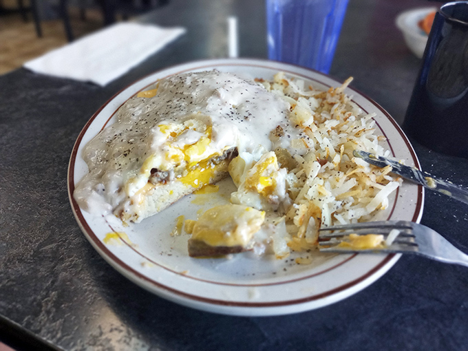 Biscuits and gravy: where pepper-speckled cream sauce blankets everything like the first snow of winter, but infinitely more welcome.