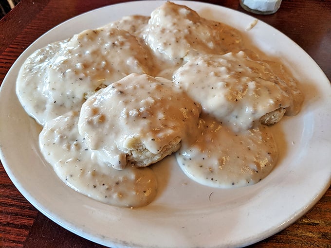 Biscuits swimming in pepper-flecked gravy – proof that sometimes simple things are the most divine.