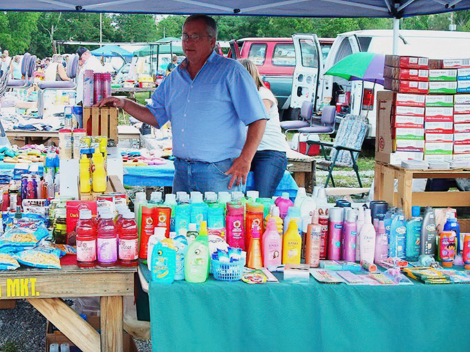 Personal care products lined up like soldiers ready for duty&mdash;because even treasure hunters need to smell good after a day of deal-seeking.