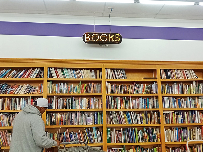 The book section: where paperback adventures cost less than a fancy coffee. Literary treasures hiding in plain sight.