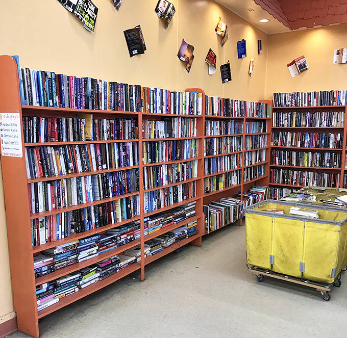 The book section rivals some small-town libraries. Stephen King paperbacks mingle with forgotten bestsellers, waiting for their next reader.