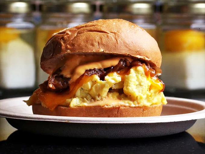 Breakfast reimagined: This egg-topped creation answers the eternal question, "Why should lunch and dinner have all the burger fun?"