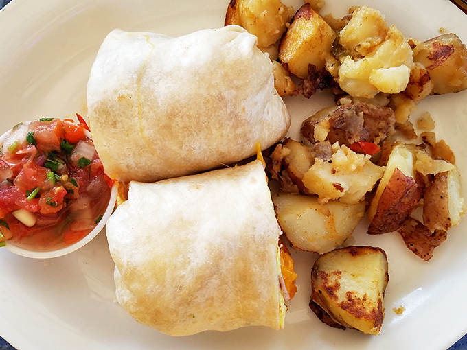 Breakfast burritos: where morning meets fiesta. Those home fries look like they've been tanning on South Beach&mdash;perfectly golden and ready for their close-up.