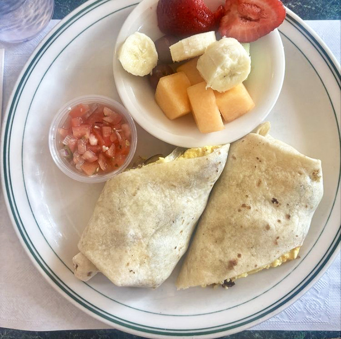 Breakfast burritos and fresh fruit &ndash; proof that healthy and delicious aren't sworn enemies but can actually be quite friendly breakfast companions.