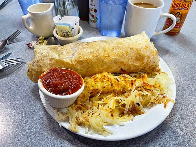 This breakfast burrito isn't just big&mdash;it's the kind of commitment that requires both hands and possibly a nap afterward.