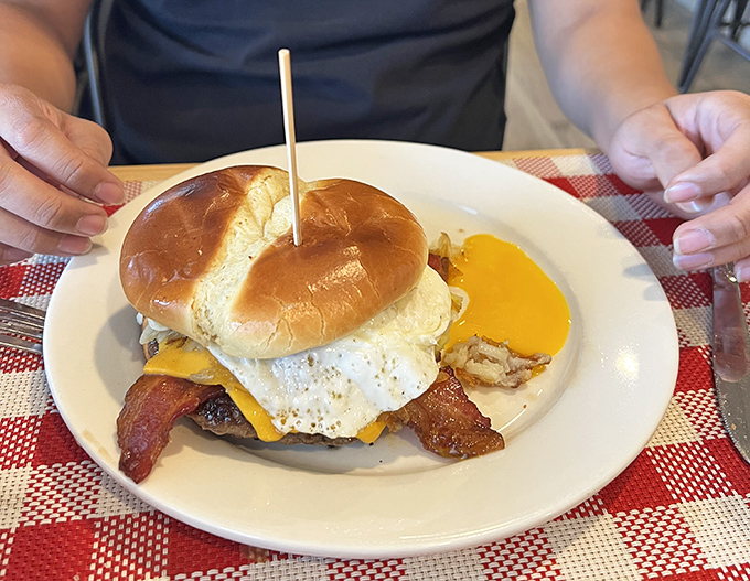 Behold the breakfast burger in all its glory&mdash;where brioche, bacon, and a perfectly fried egg create the holy trinity of morning indulgence.