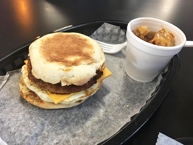 Breakfast sandwich perfection with a side of homemade applesauce. This isn't fast food&mdash;it's slow food served quickly, the way morning meals should be.