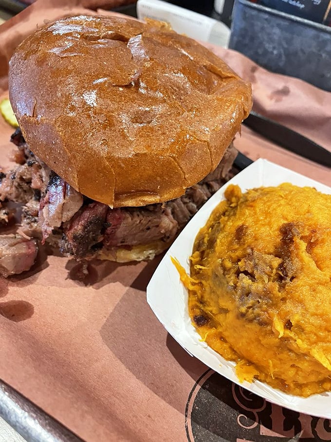 Brisket that would make a Texan tip their hat. This sandwich doesn't just satisfy hunger&mdash;it creates memories with each perfectly smoked, melt-in-your-mouth bite.