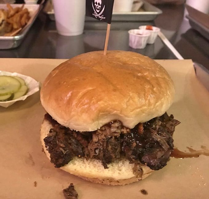 The pirate flag isn't just for show&mdash;this sandwich has conquered many a hungry sailor with its mountain of smoky brisket nestled in a pillowy bun.