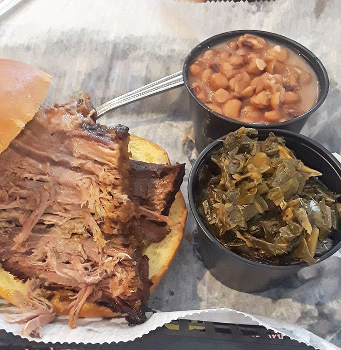 This brisket sandwich with collards and beans isn't just lunch&mdash;it's a southern vacation between two pieces of bread. 