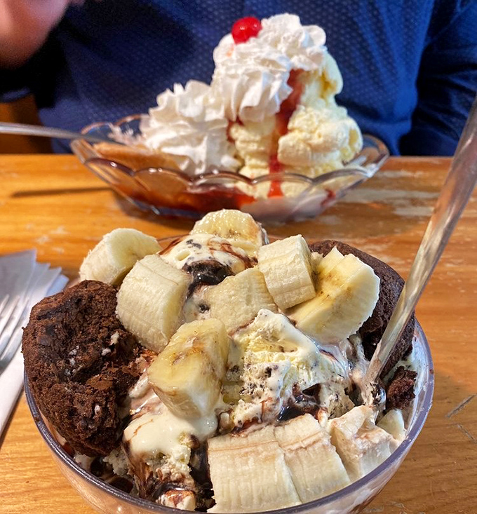 A brownie sundae and banana creation that makes you wonder if calories consumed while smiling actually count against your daily total.