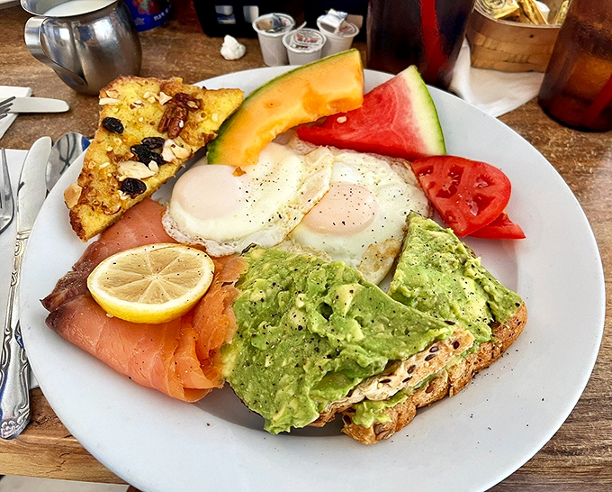 A breakfast plate that answers the eternal question: "Why choose one thing when you can have it all?" Smoked salmon, eggs, and avocado toast&mdash;the breakfast trifecta.