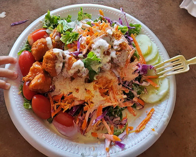 Buffalo chicken meets garden freshness in perfect harmony. The kind of salad that makes you feel virtuous while still satisfying that craving for something crispy and spicy.
