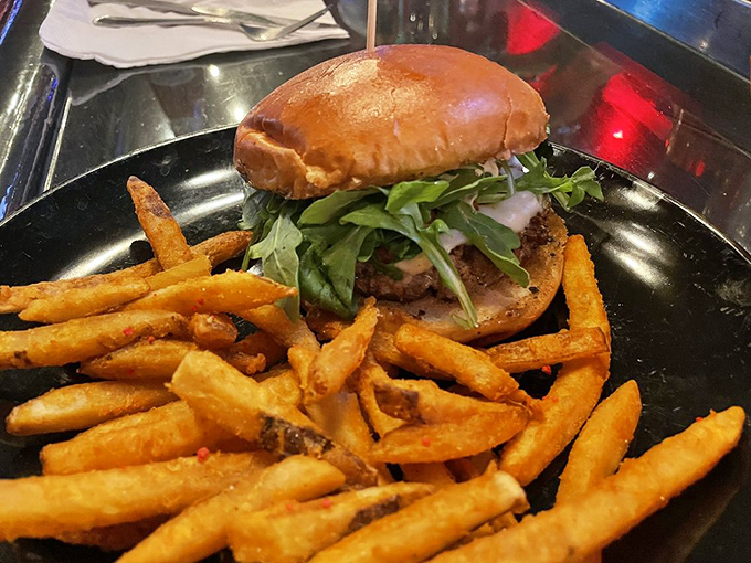 This burger towers like Frankenstein's monster, but thankfully tastes much better than it looks scary.