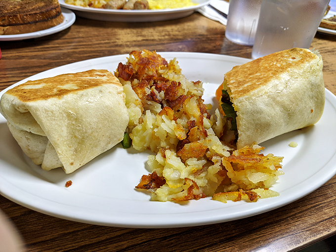 Breakfast burritos with crispy home fries&mdash;proof that good things come in simple packages. The kind of honest cooking that makes Monday mornings bearable.