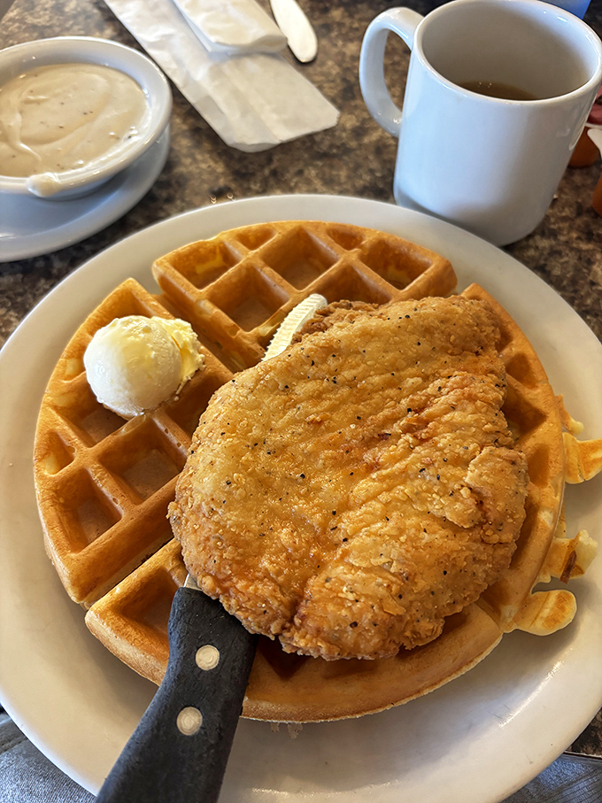 Chicken and waffles: the breakfast equivalent of wearing a tuxedo with sneakers&mdash;unexpectedly perfect and wonderfully rebellious.