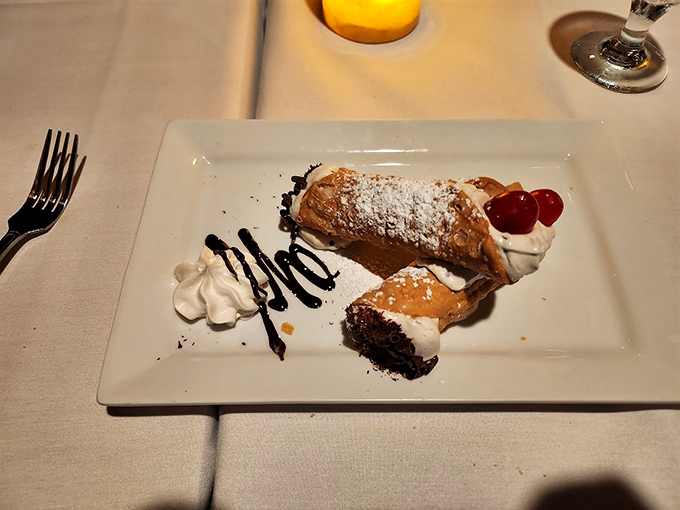 Dessert architecture at its finest&mdash;a cannoli that balances sweetness and texture like a tightrope walker with nerves of steel.