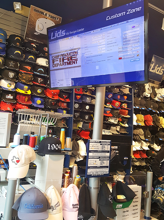 Hat heaven at Lids, where sports fans can proudly display team loyalty while simultaneously hiding bad hair days. Win-win.