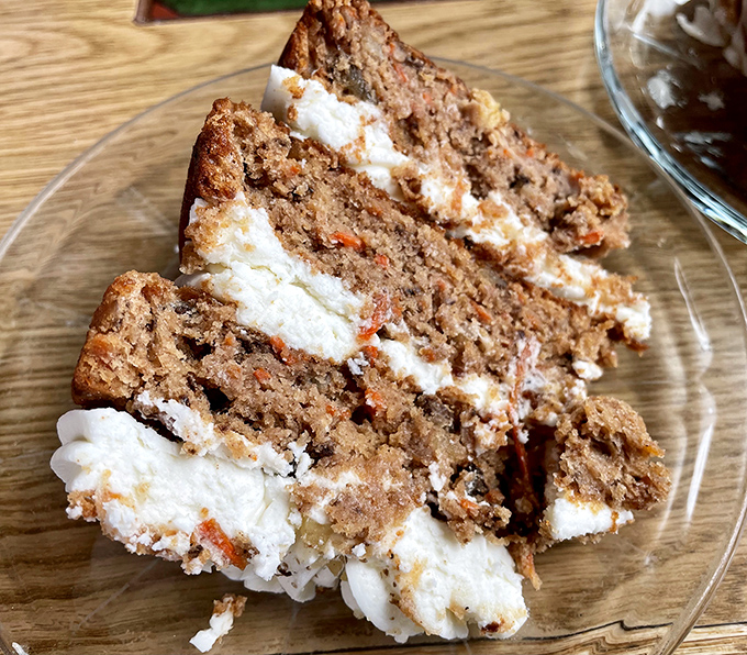 Layer upon layer of moist carrot cake with cream cheese frosting so good you'll contemplate ordering a second slice before finishing the first.