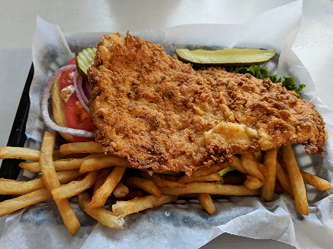 The breading on this catfish has achieved the golden-brown perfection that fish everywhere dream about. Those fries aren't just sidekicks&mdash;they're co-stars.