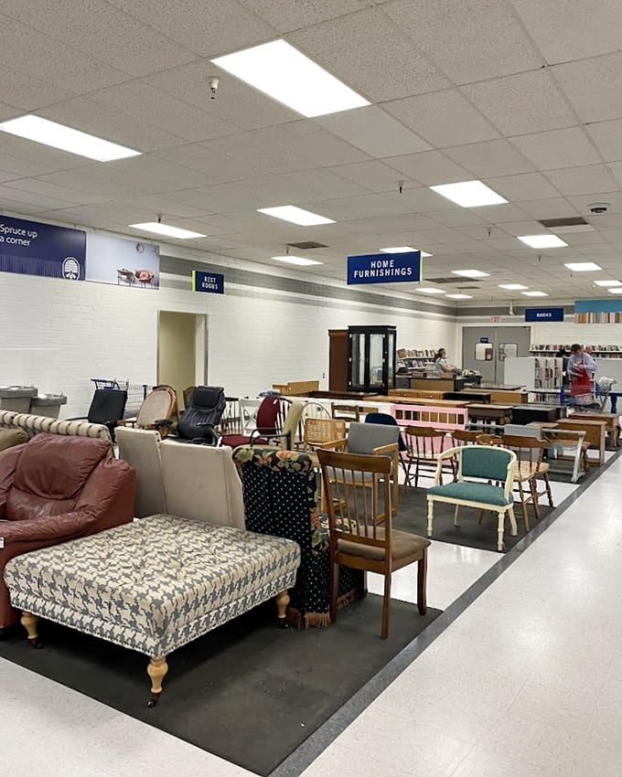 The furniture section showcases an eclectic mix of styles from different eras. That mid-century chair might be sitting next to a farmhouse table&mdash;design possibilities abound!