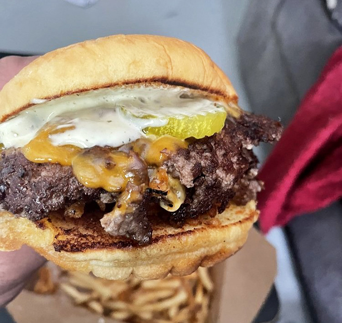 Layered to perfection, the cheddar ranch burger is a marvel of flavor, with ranch sauce acting as its secret handshake.
