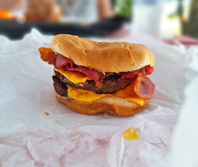 This isn't some fancy gastropub's "deconstructed" burger concept. It's the real deal&mdash;melty cheese, crisp bacon, and beef that reminds you why classics became classics.
