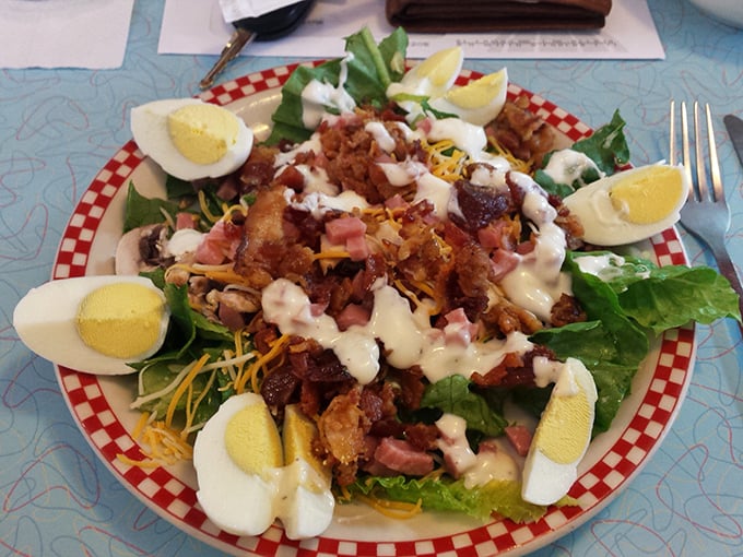 Even the salads here mean business &ndash; a protein powerhouse topped with hard-boiled eggs standing guard around the perimeter.