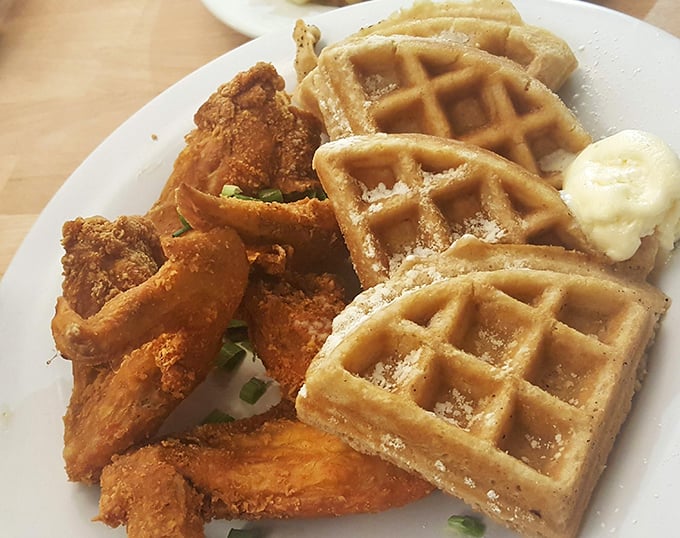 Chicken and waffles: the culinary equivalent of finding out your favorite band and your best friend get along perfectly.