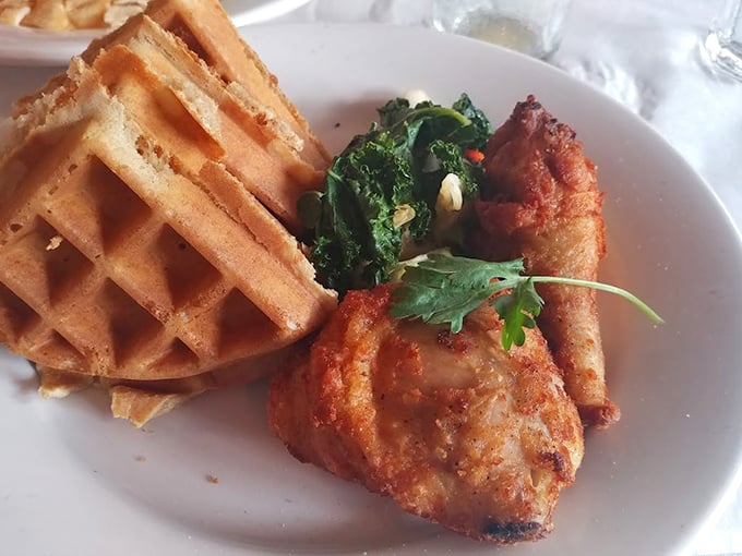 Chicken and waffles: the breakfast-dinner mashup that proves some of the best relationships are unexpected ones. That golden waffle is practically winking at you.