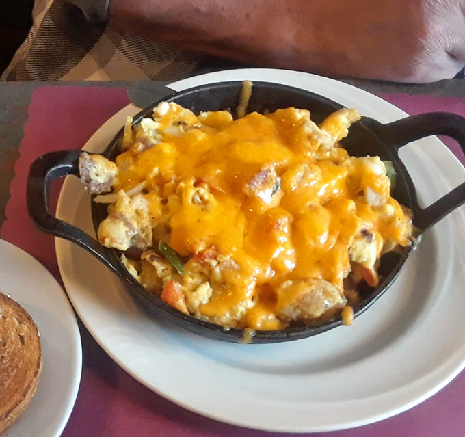 Skillet magic at its finest &ndash; a hearty scramble topped with melted cheddar that's the breakfast equivalent of a warm hug on a cold morning.