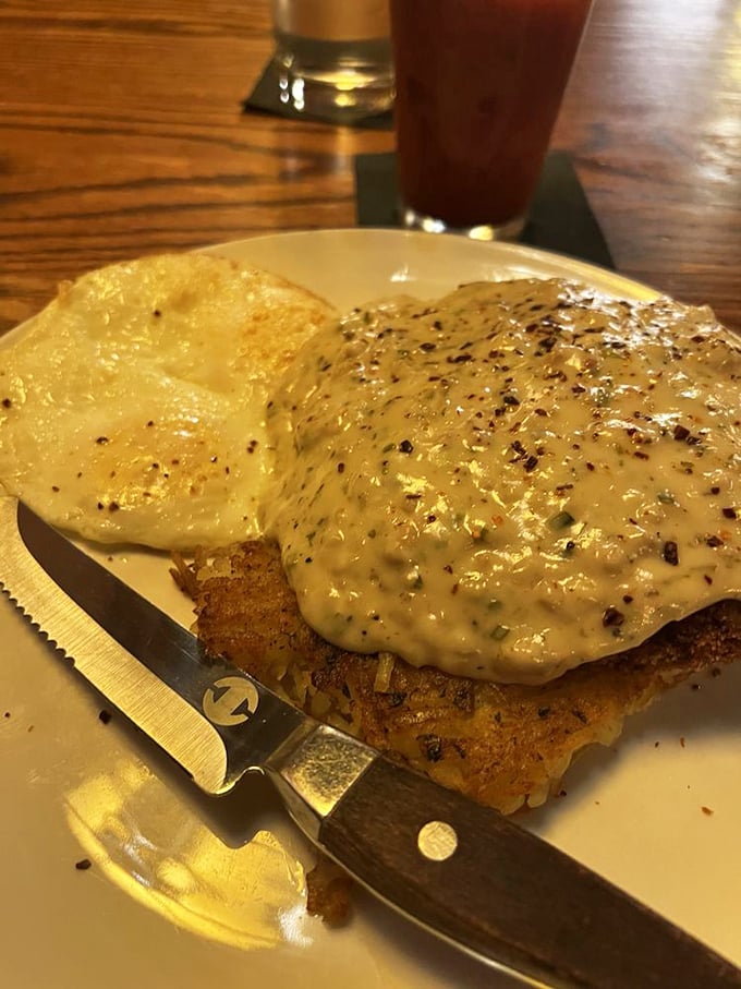 Beneath that peppery crust lies a chicken fried steak smothered in gravy so good you'll want to write home about it.