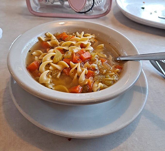 Chicken noodle soup that doesn't just warm your stomach but somehow manages to retroactively cure every cold you've ever had.