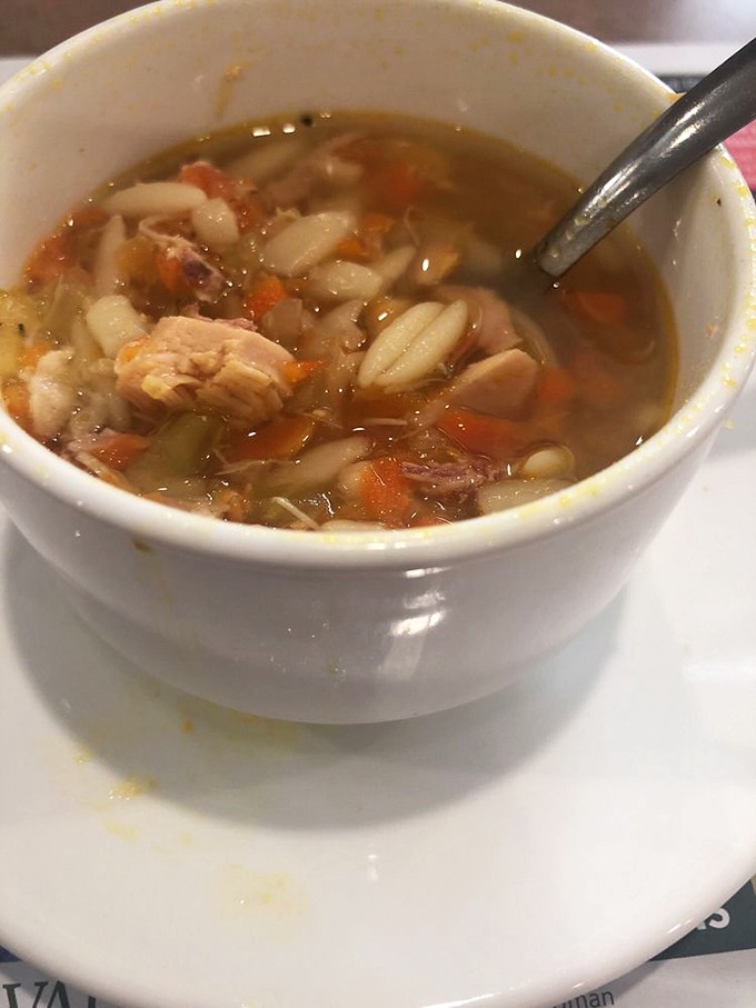 A bowl of chicken noodle soup that would make your grandmother nod in approval&mdash;chunky vegetables, tender chicken, and pasta swimming in liquid comfort.